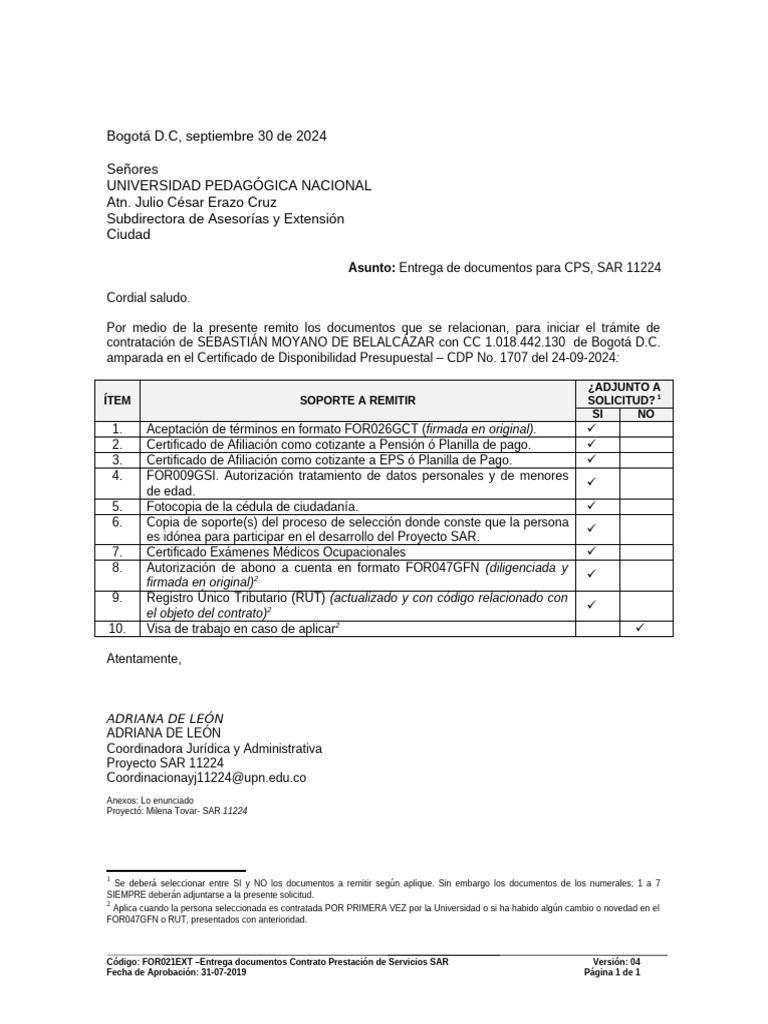 FOR021EXT Entrega Documentos CPS DEF | PDF