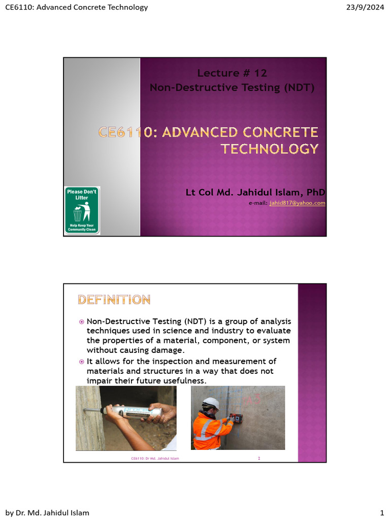 CE6110-Lecture 12-NDT | PDF | Thermography | Nondestructive Testing
