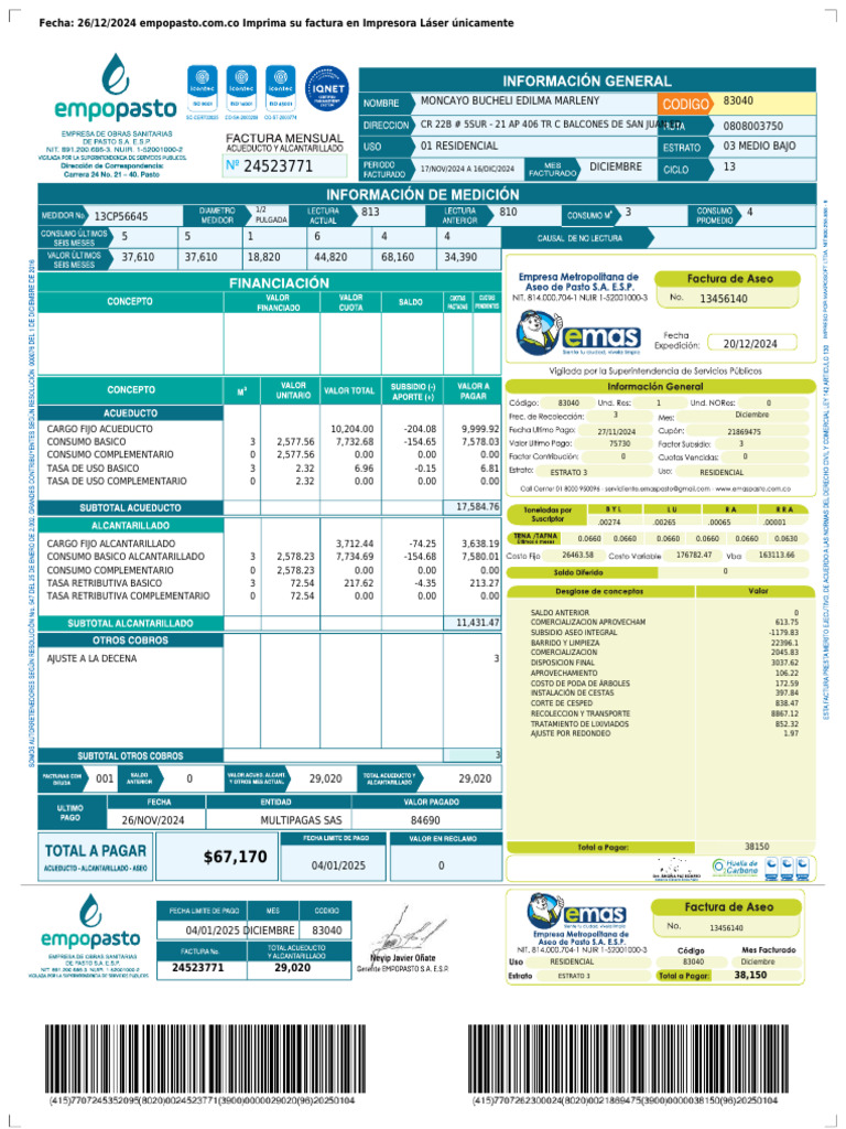 Factura Empopasto 83040 | PDF