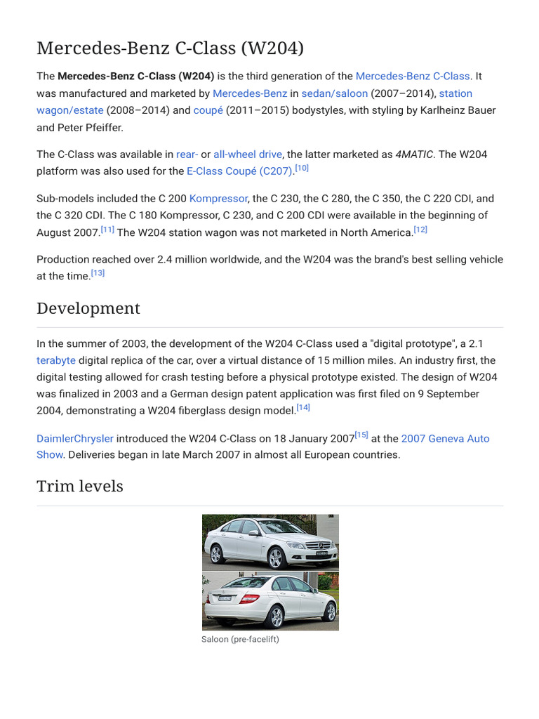 Mercedes-Benz C-Class W204 Overview | PDF | Motor Vehicle | Vehicle ...