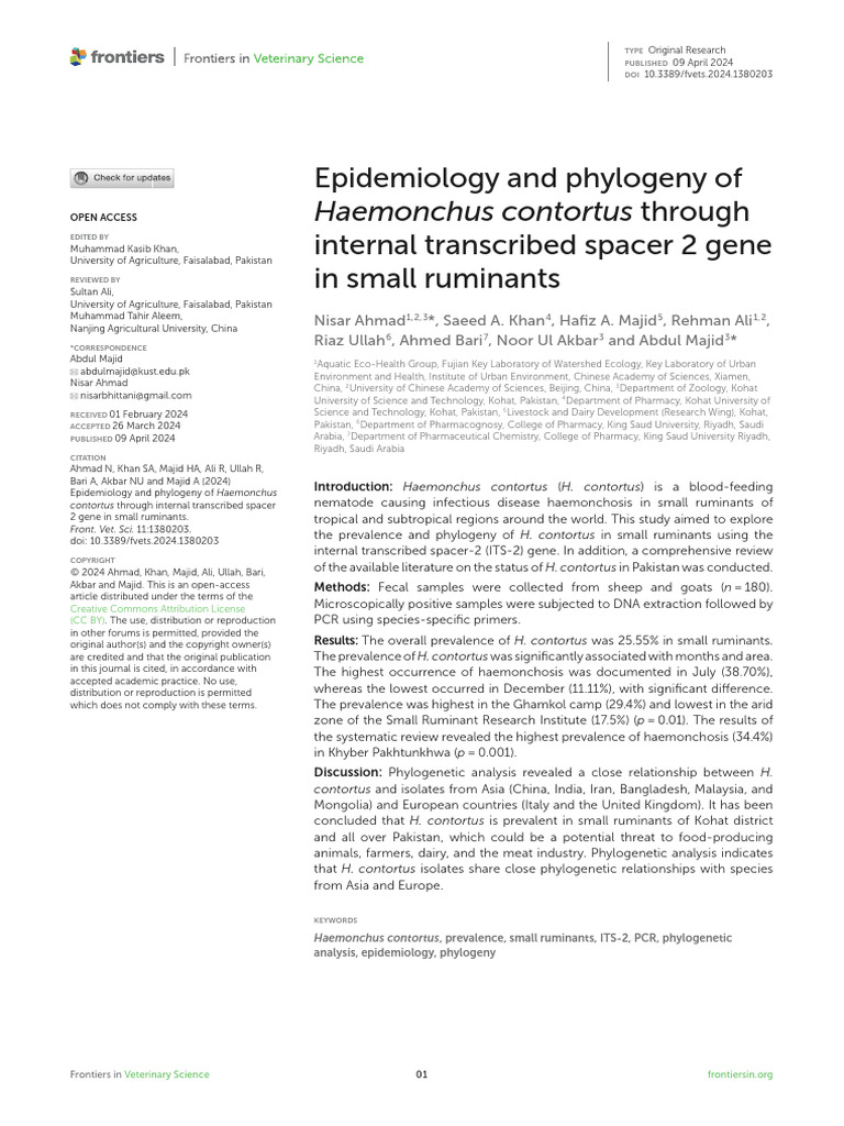 Epidemiologia e Filogenia de Haemonchus Contortus Através Do Gene ...