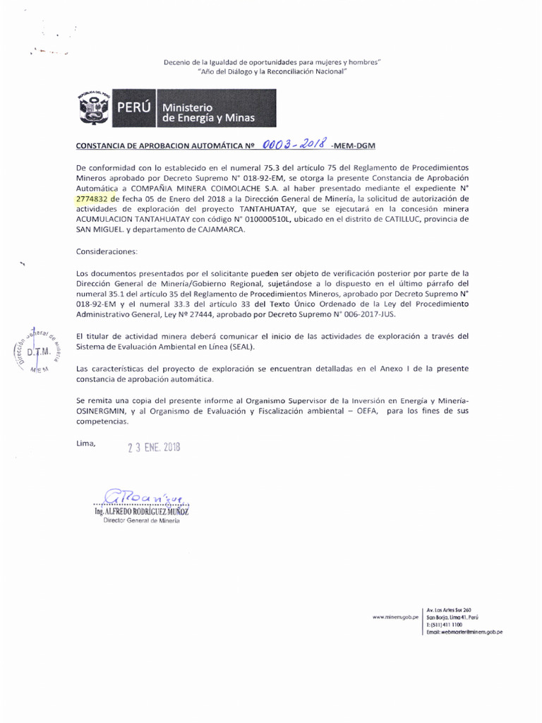 Caa 003-2018-Mem-Dgm | PDF