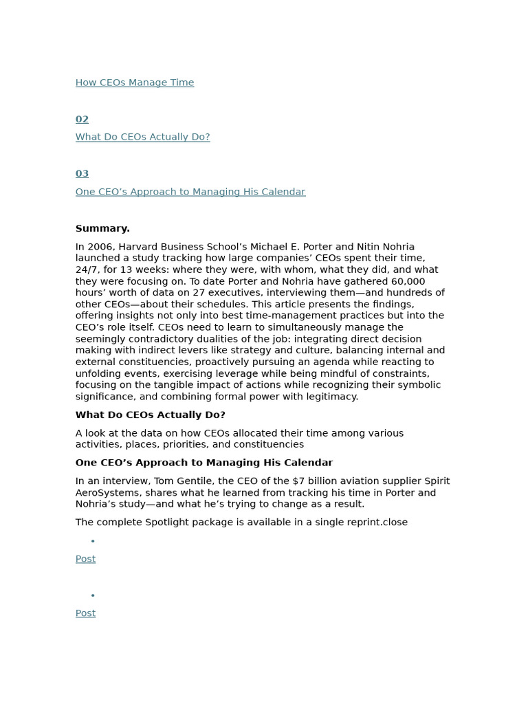CEO Time Management Insights and Strategies | PDF | Leadership ...