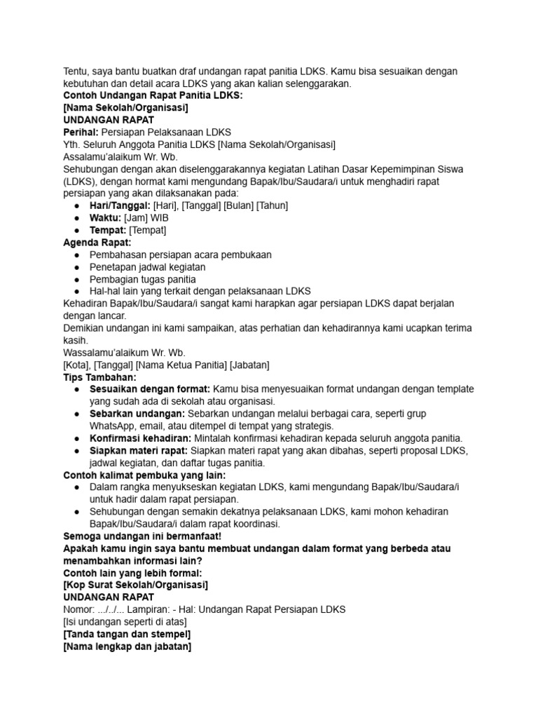 Buat Unfangan Rapat Panitia Ldko | PDF