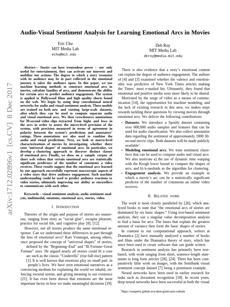 Audio-Visual Sentiment Analysis For Learning Emotional Arcs in Movies | PDF | Accuracy And ...