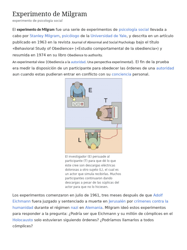 Experimento de Milgram - Wikipedia, La Enciclopedia Libre | PDF ...