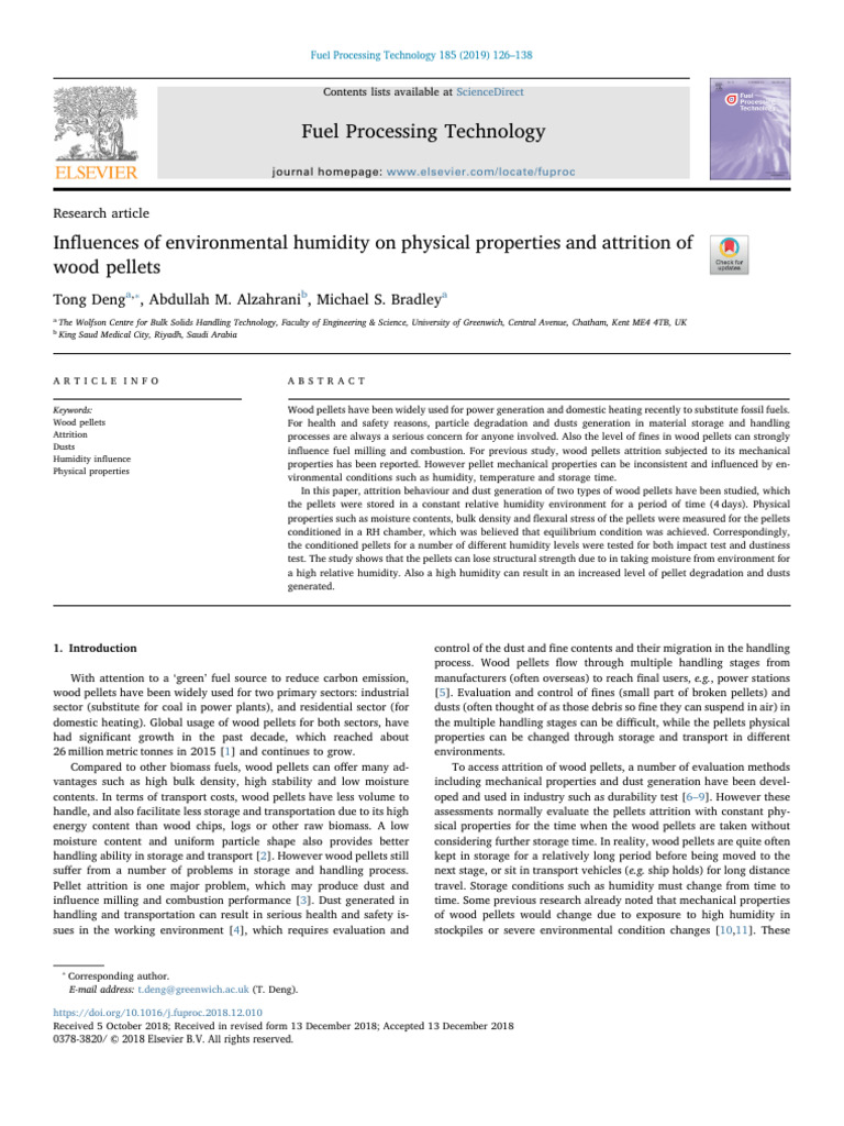 Fuel Processing Technology: Tong Deng, Abdullah M. Alzahrani, Michael S. Bradley | PDF