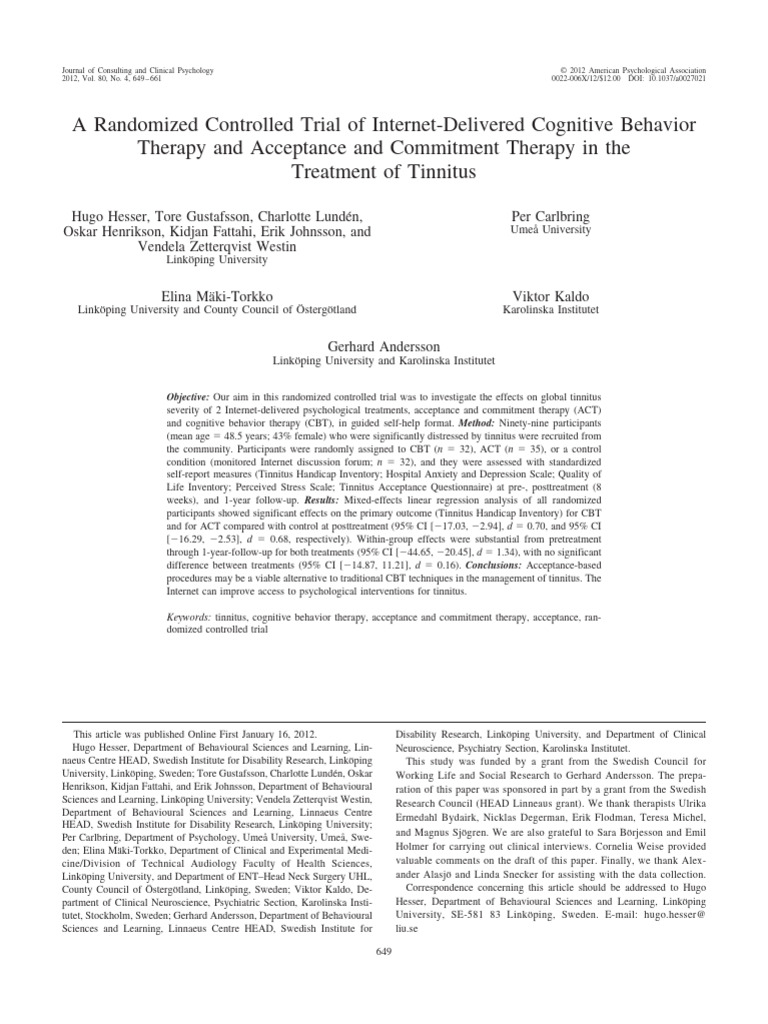 a0027021 | PDF | Cognitive Behavioral Therapy | Tinnitus