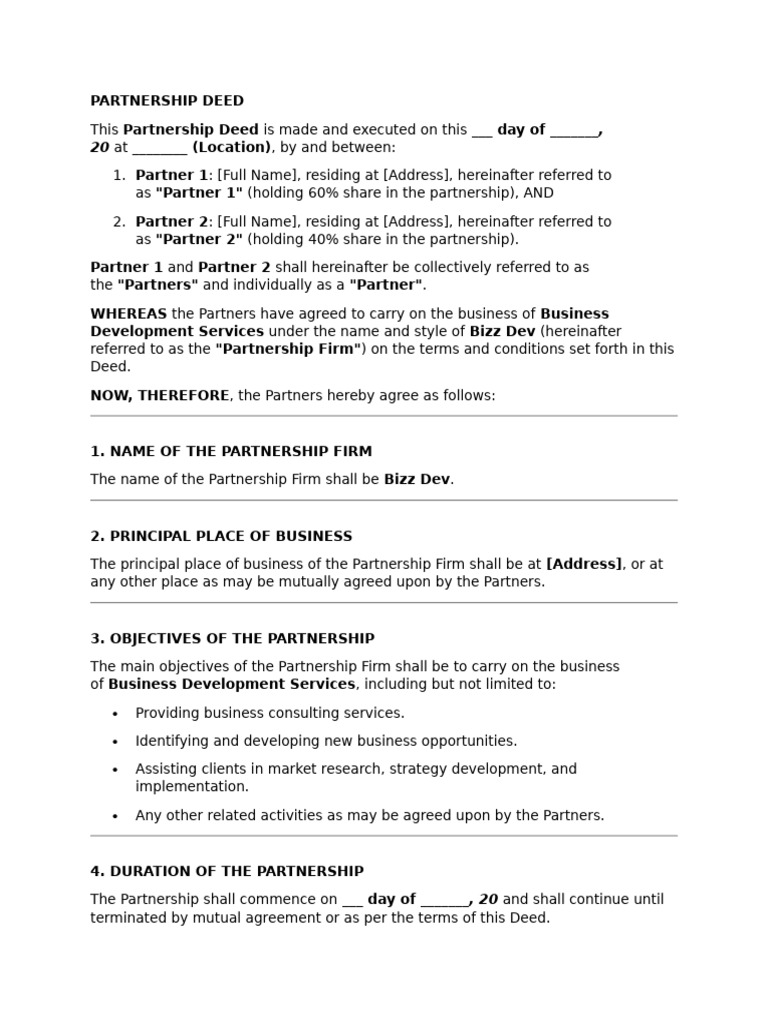 Bizz Dev Partnership Deed Draft 1 | PDF | Partnership | Liquidation