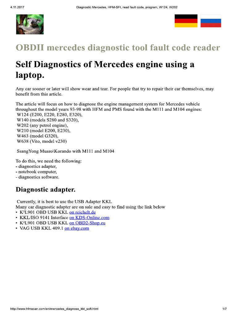 Diagnostic Mercedes, HFM-SFI, read fault code, program, W124, W202 | PDF