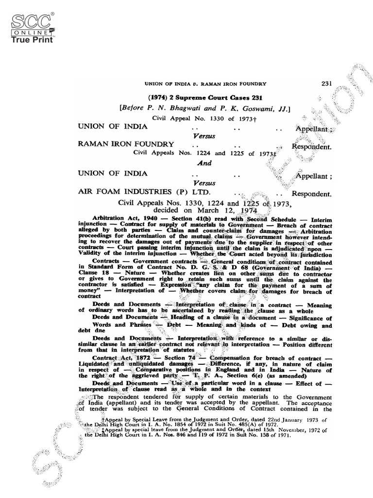 Union of India v. Raman Iron Foundry | PDF | Government Related ...