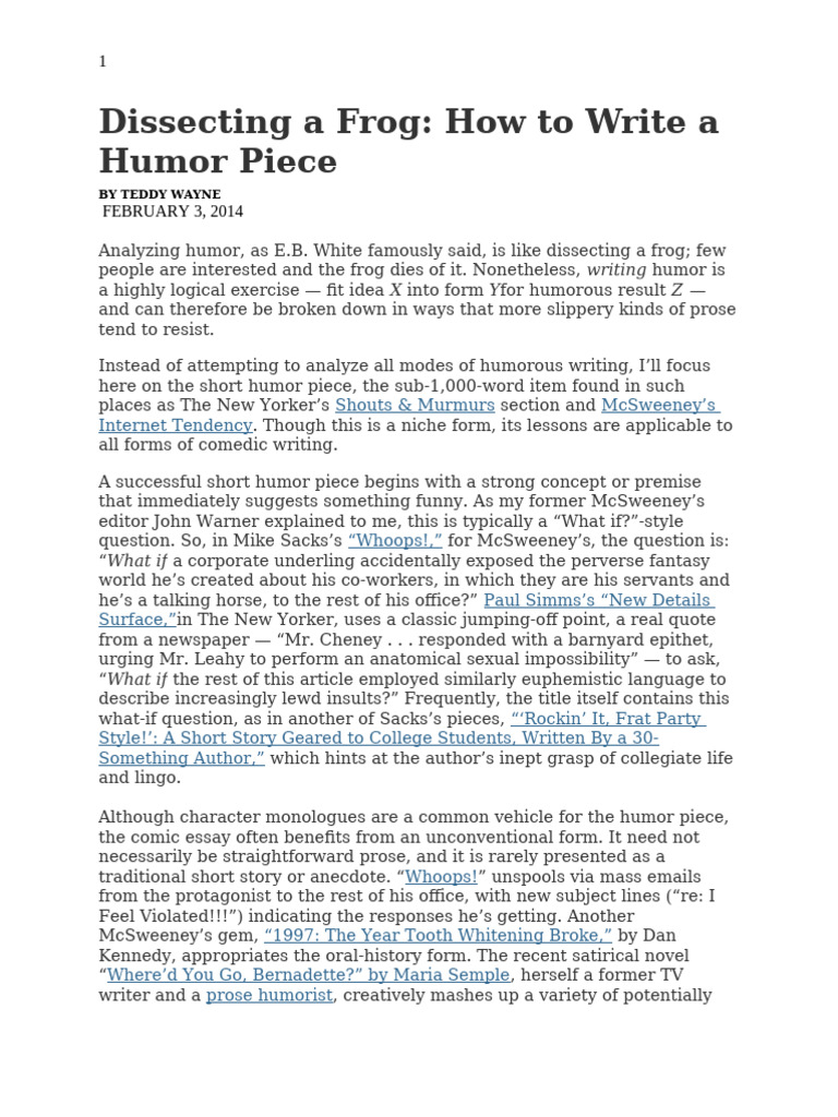 Dissecting A Frog-Wayne | PDF | Humour