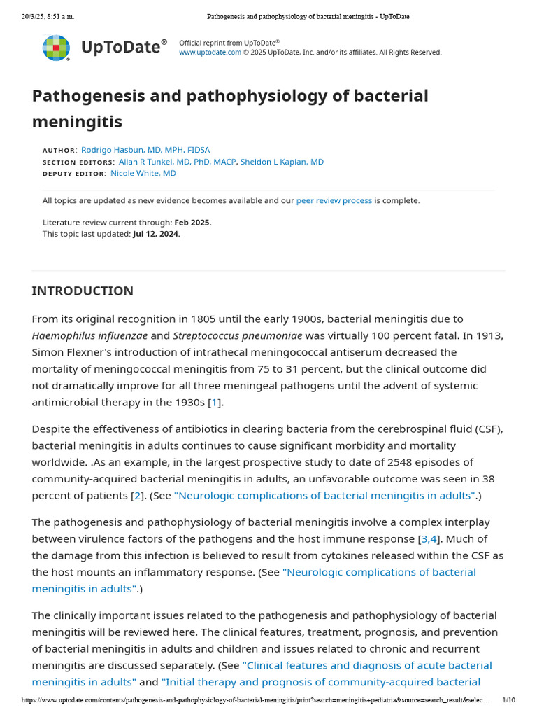 Pathogenesis and Pathophysiology of Bacterial Meningitis - UpToDate ...