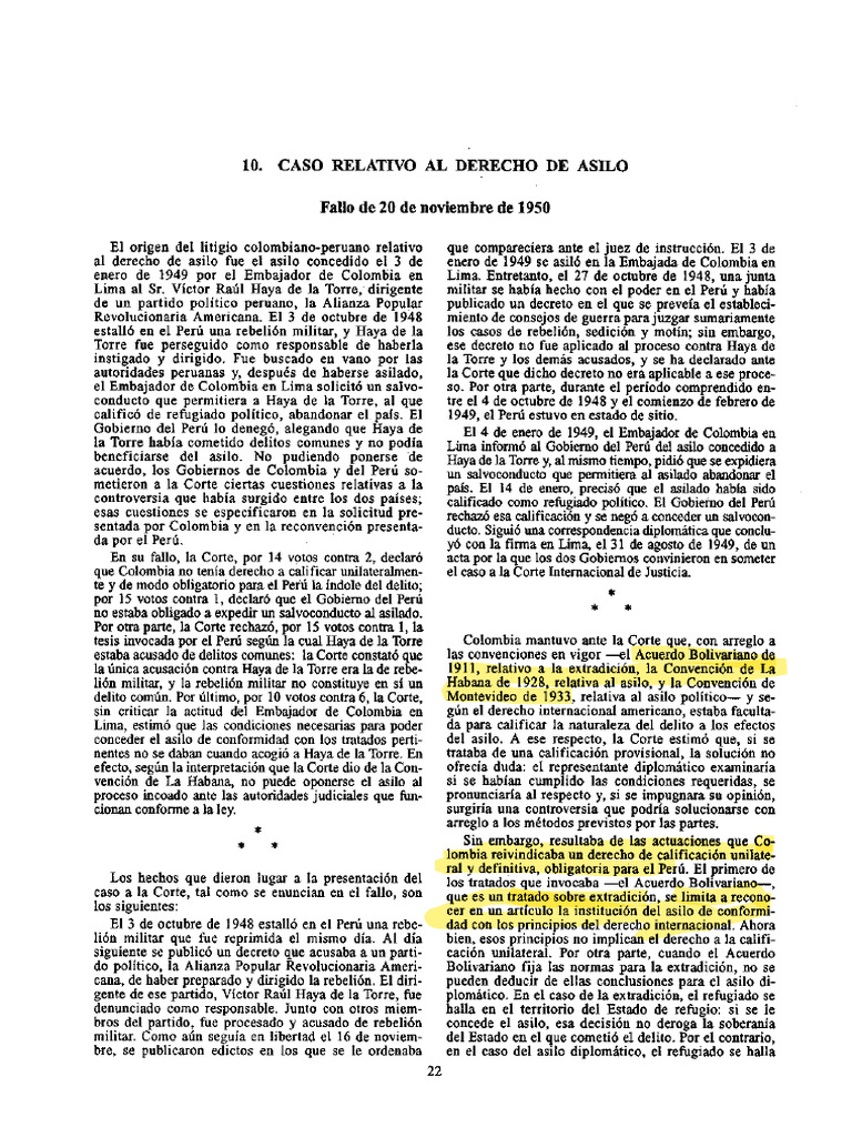 Derecho de Asilo Resumen. Haya de La Torre | PDF