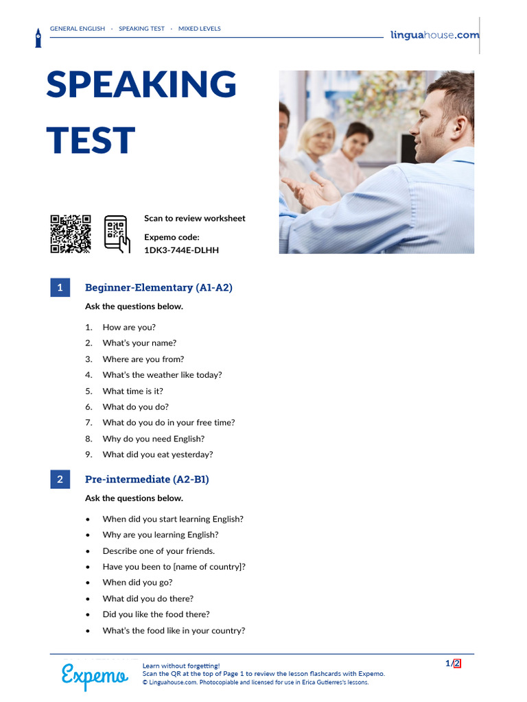 Grade 4 English Speaking Test Guide | PDF