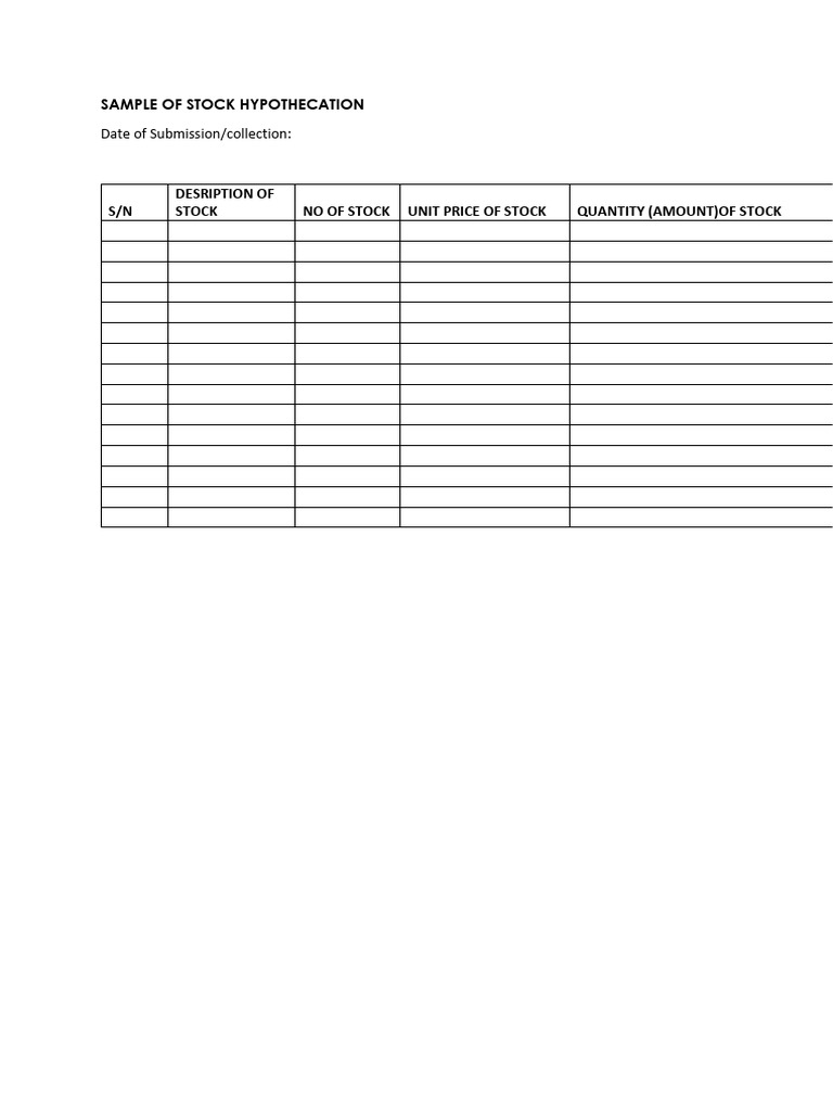 Stock Hypothecation Sample Document | PDF