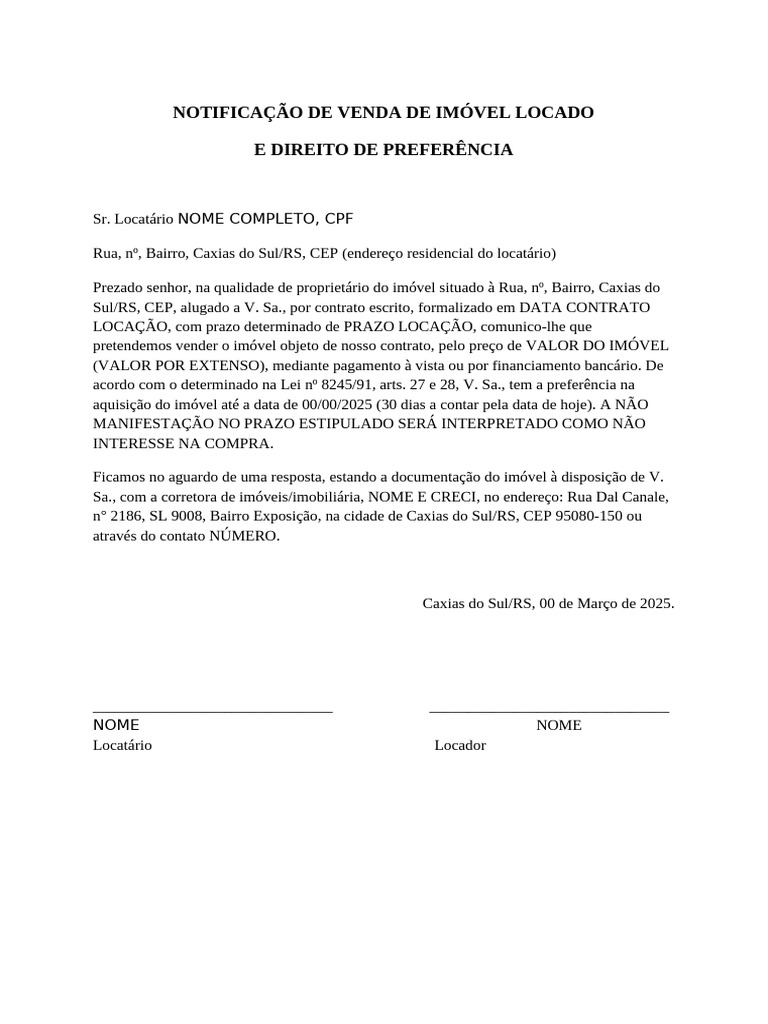 Notificação de Venda e Direito de Preferência | PDF