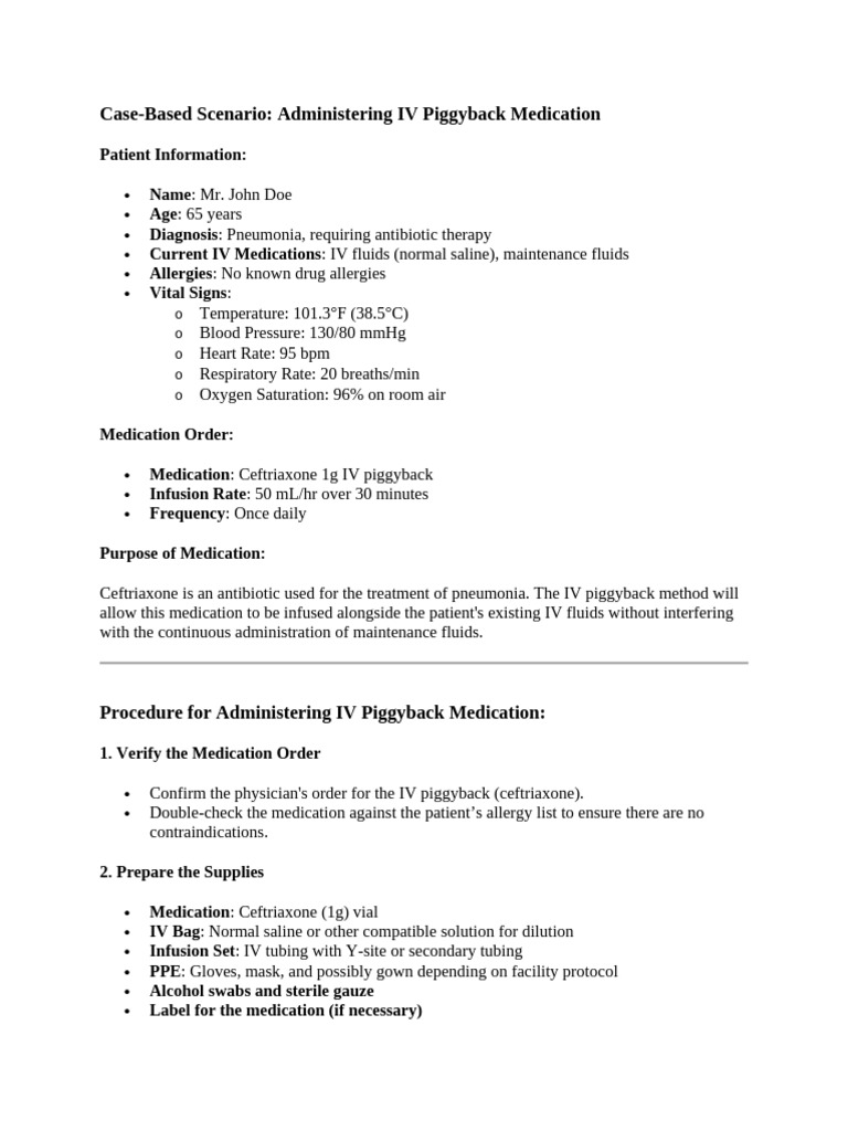 Administering IV Piggyback Med Case-Based Scenario | PDF | Intravenous ...