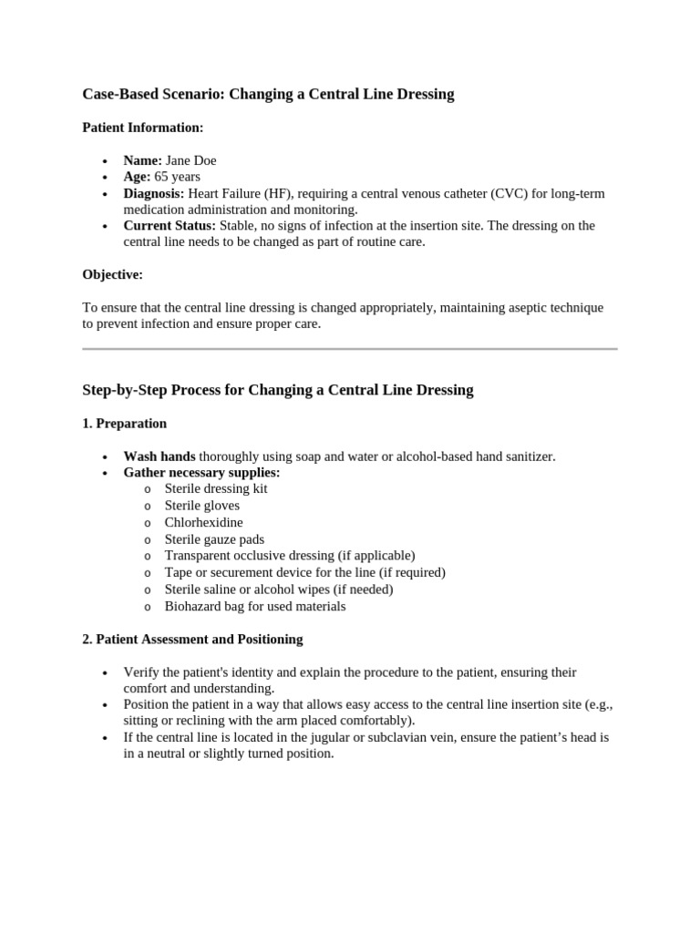 Central Line Dressing Change Case-Based Scenario | PDF | Medical ...