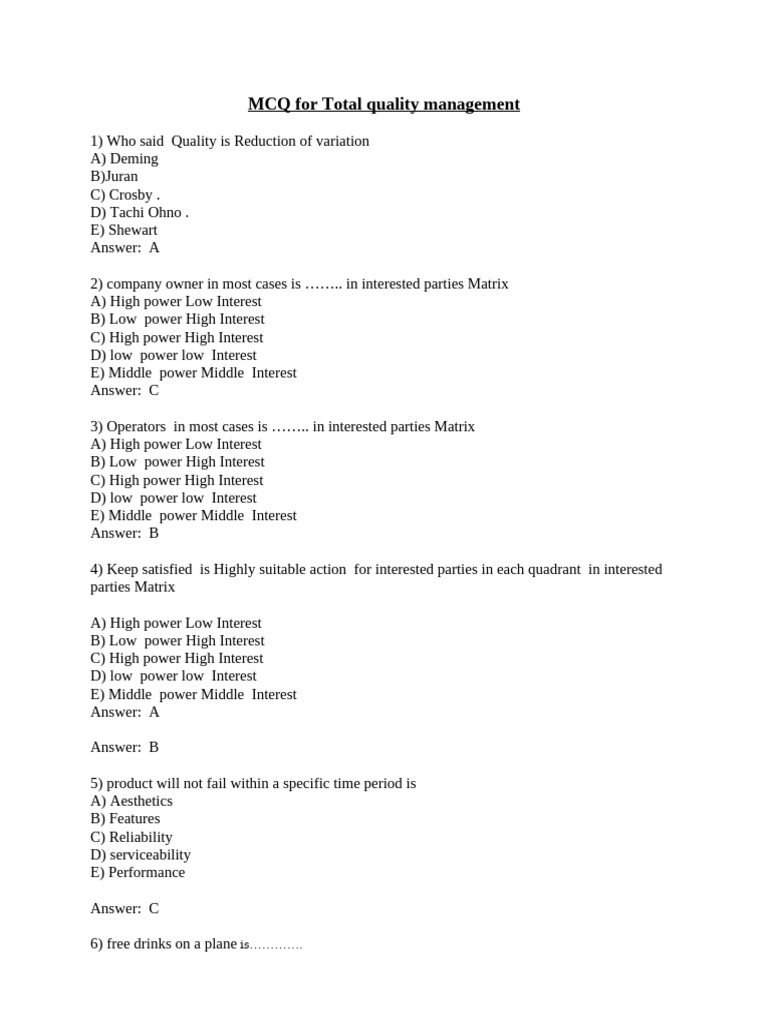 TQM Exam Sample With Answers | PDF | Risk | Risk Management