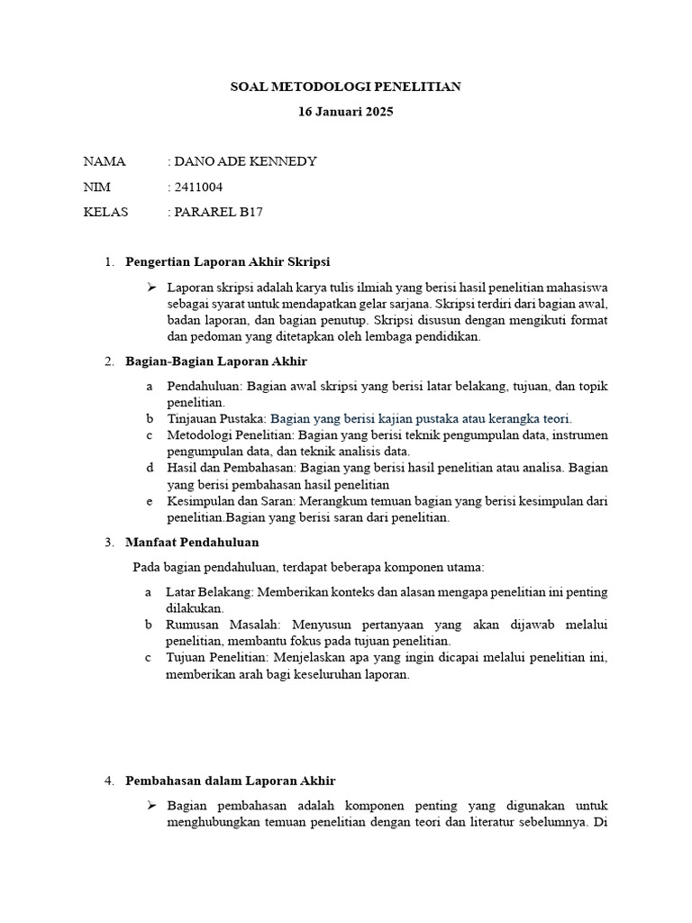 Dano Ade Kennedy 2411004 - Soal Metpen 16 Januari 2025 | PDF
