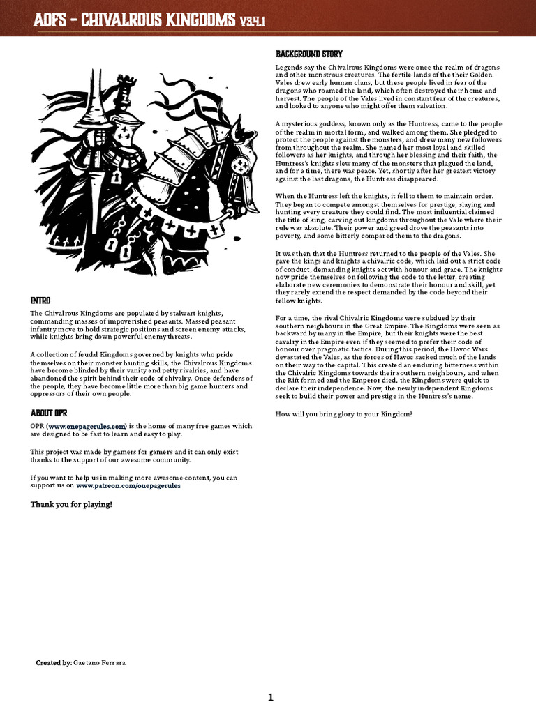 AOFS - Bretonia (Chivalrous Kingdoms) | PDF | Chivalry | Knight