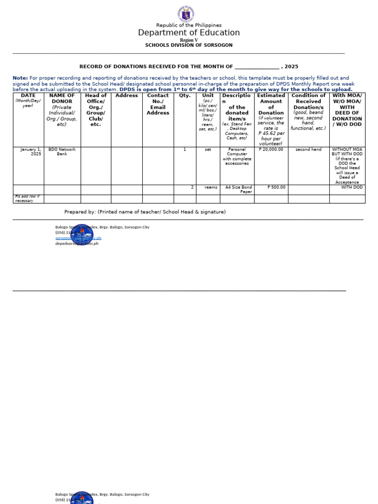 Template For Donations Received 2 | PDF