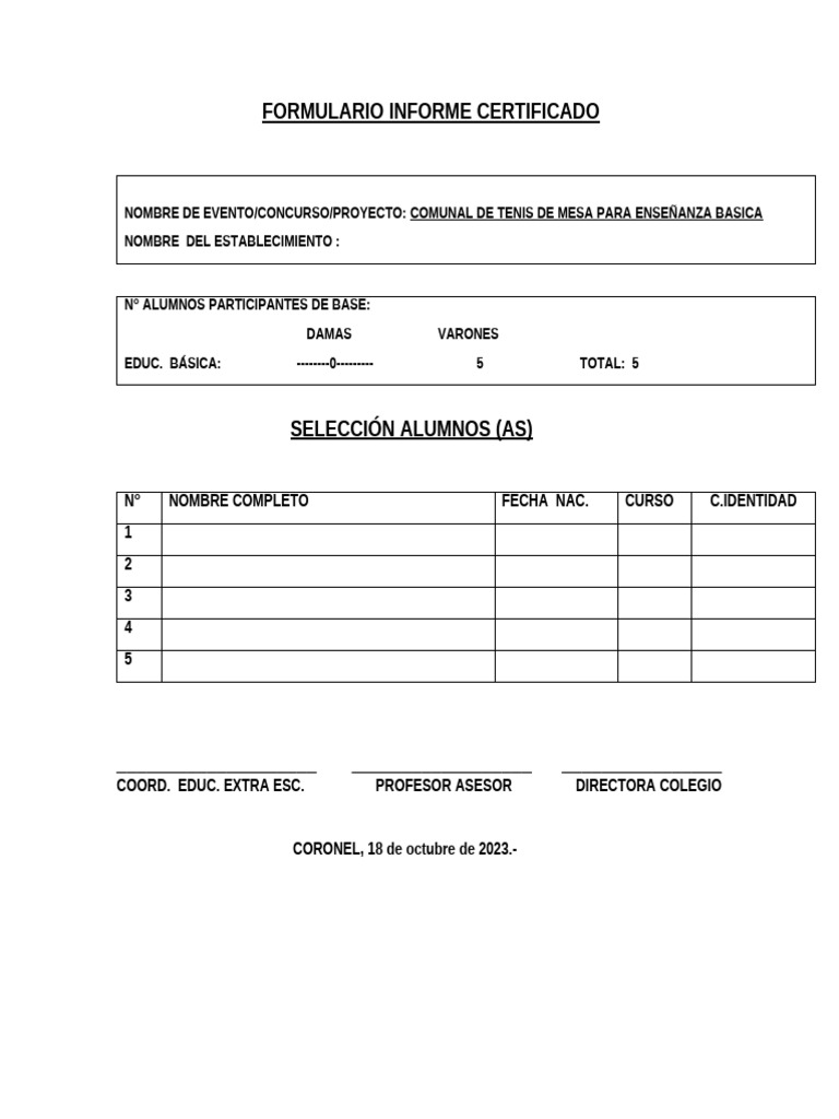 Formulario Informe Certificado | PDF