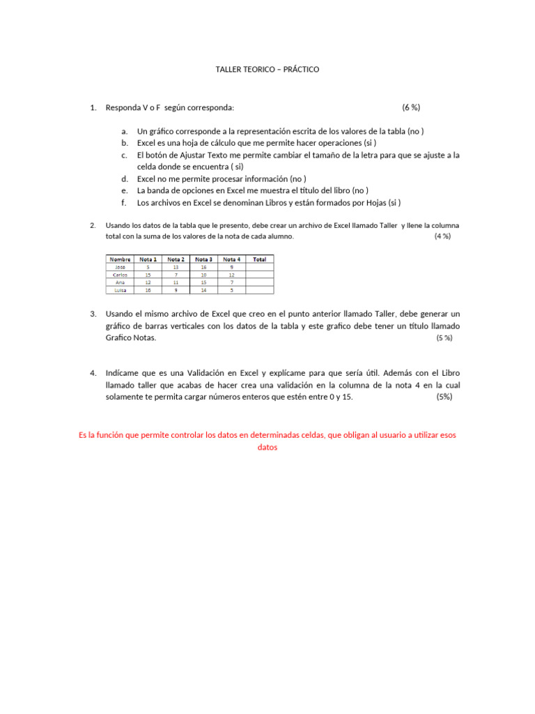 Taller Teorico Practico Excel | PDF