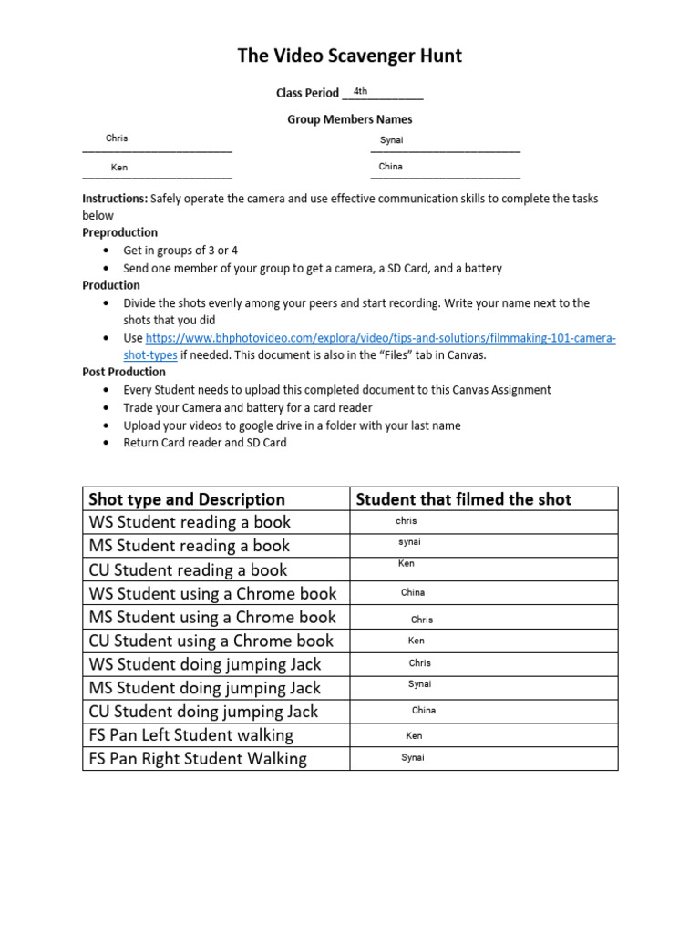 Kami Export - The Video Scavenger Hunt - Student | PDF