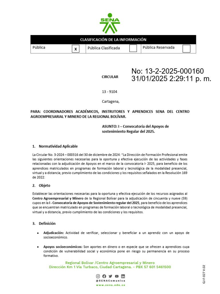 13-2-2025-000160 Circular I - Convocatoria Apoyo Regular 2025 | PDF