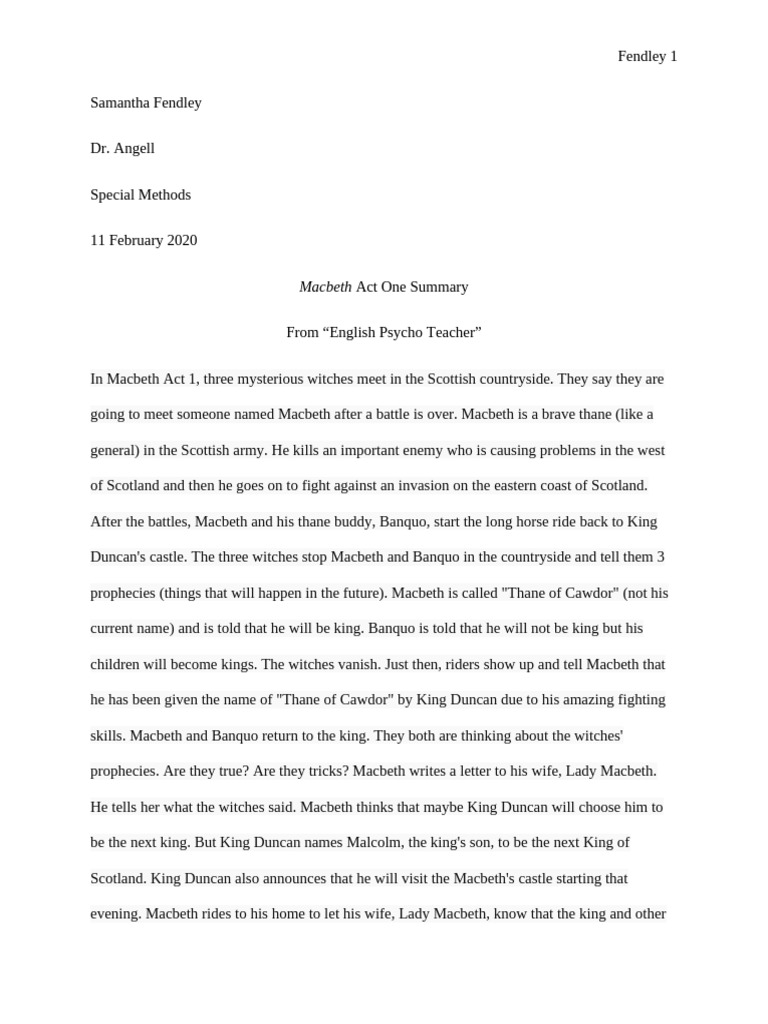 Macbeth Act 1 Summary Analysis | PDF