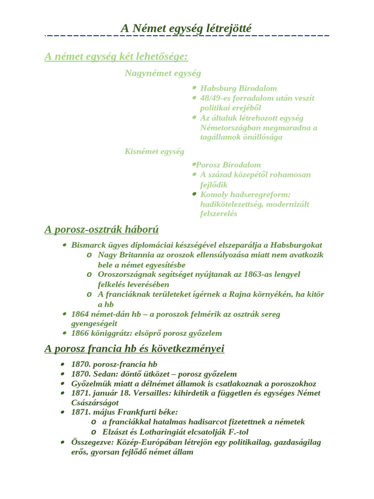 A Német Egységesités | PDF