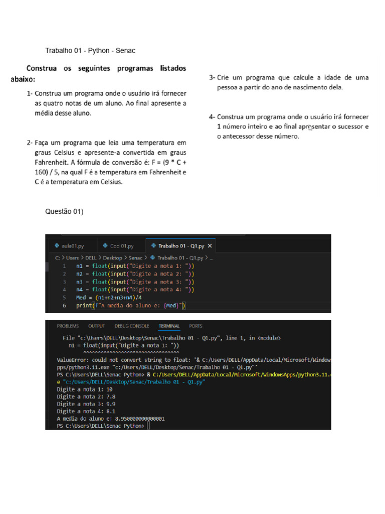 Trabalho 01 - Python | PDF