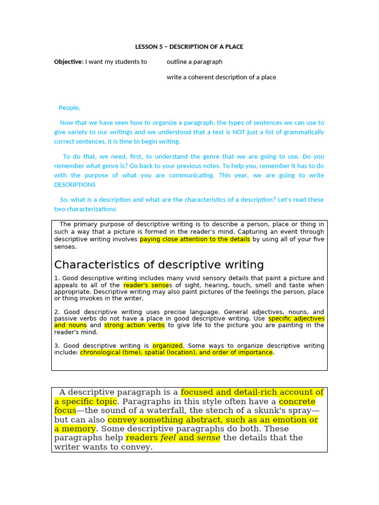 Writing Descriptive Paragraphs Guide | PDF | Verb | Senses