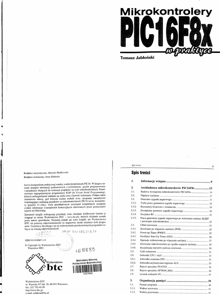 Mikrokontrolery PIC16F8x W Praktyce - Tomasz Jabłoński | PDF