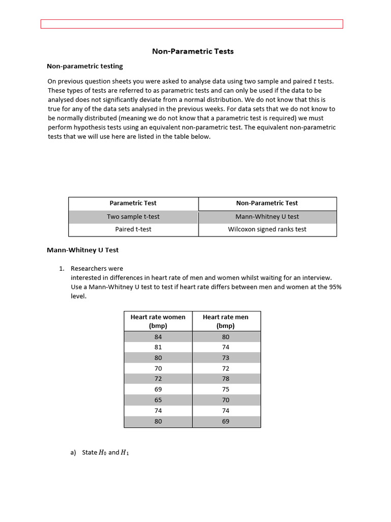 Non-Parametric Tests Explained | PDF | Mann–Whitney U Test | Student's ...