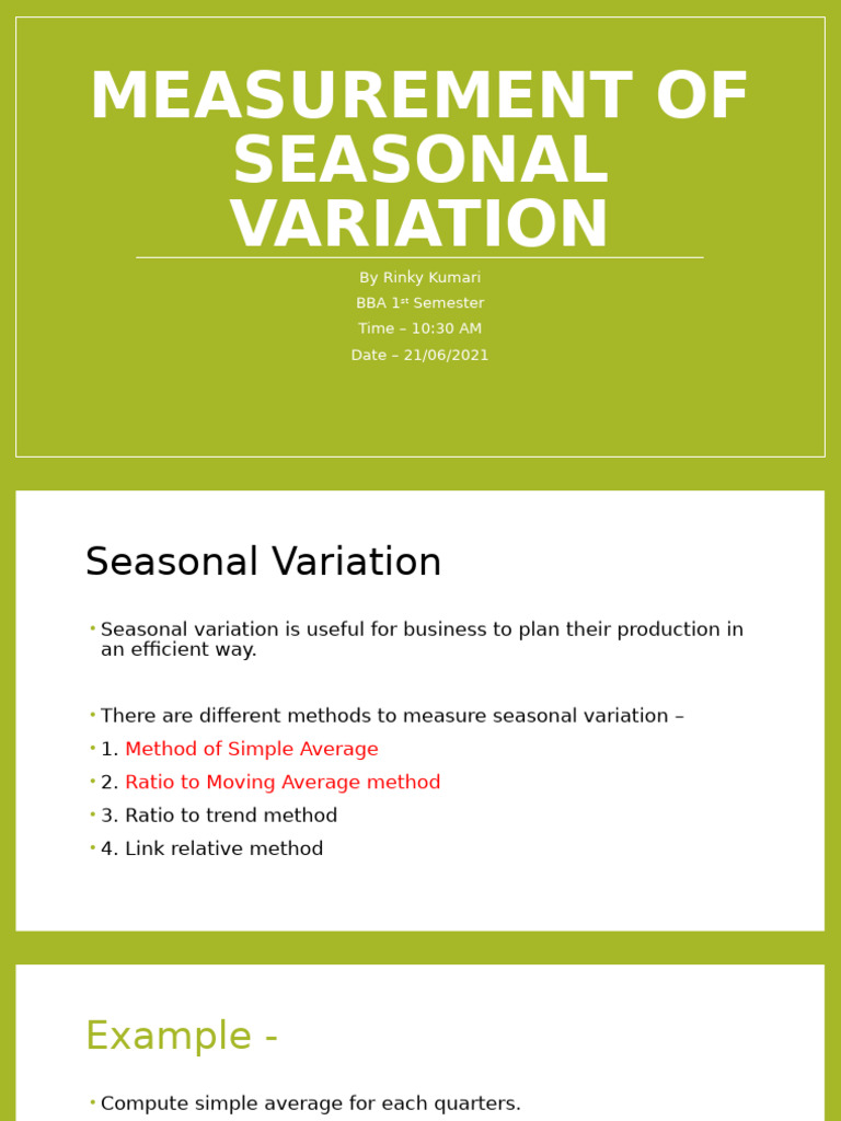 Measuring Seasonal Variation in Time Series | PDF