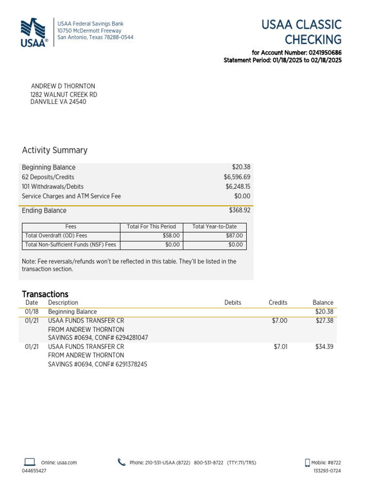 Bank - Usaa Classic Checking - 0686-2 | PDF | Transaction Account | Debit Card