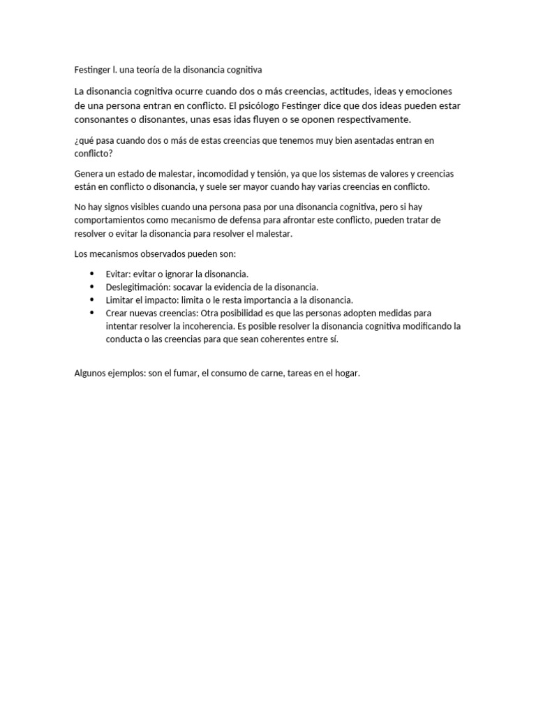 Festinger L, Disonancia Cognitiva | PDF
