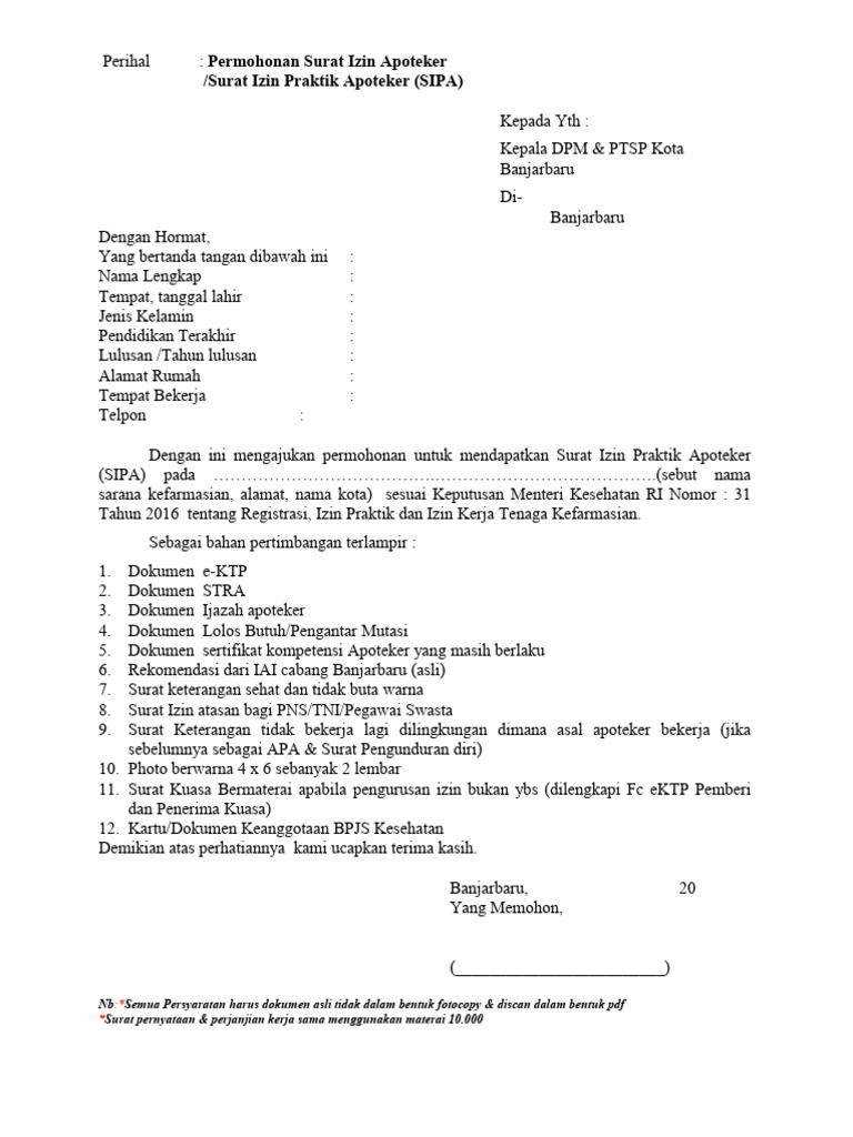 FORM SIP Apoteker | PDF