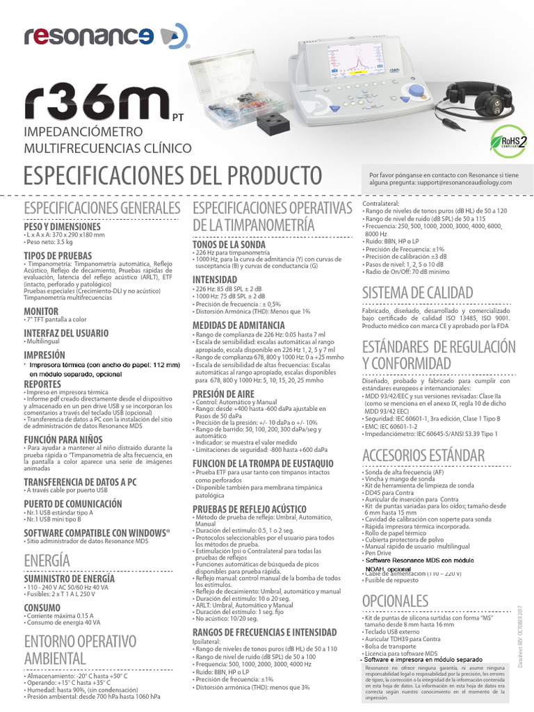 Ficha Técnica - Impedanciómetro MULTIFRECUENCIA CLÍNICO - Ref. R36M ...
