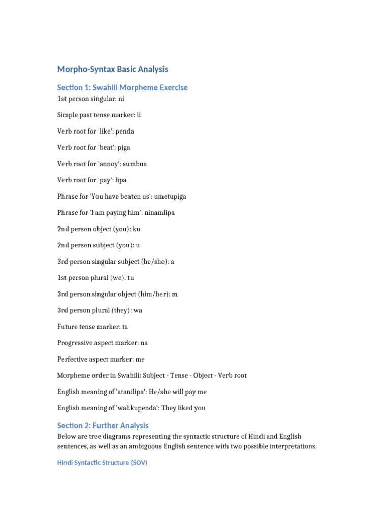 Morpho-Syntax Basic Analysis Updated | PDF