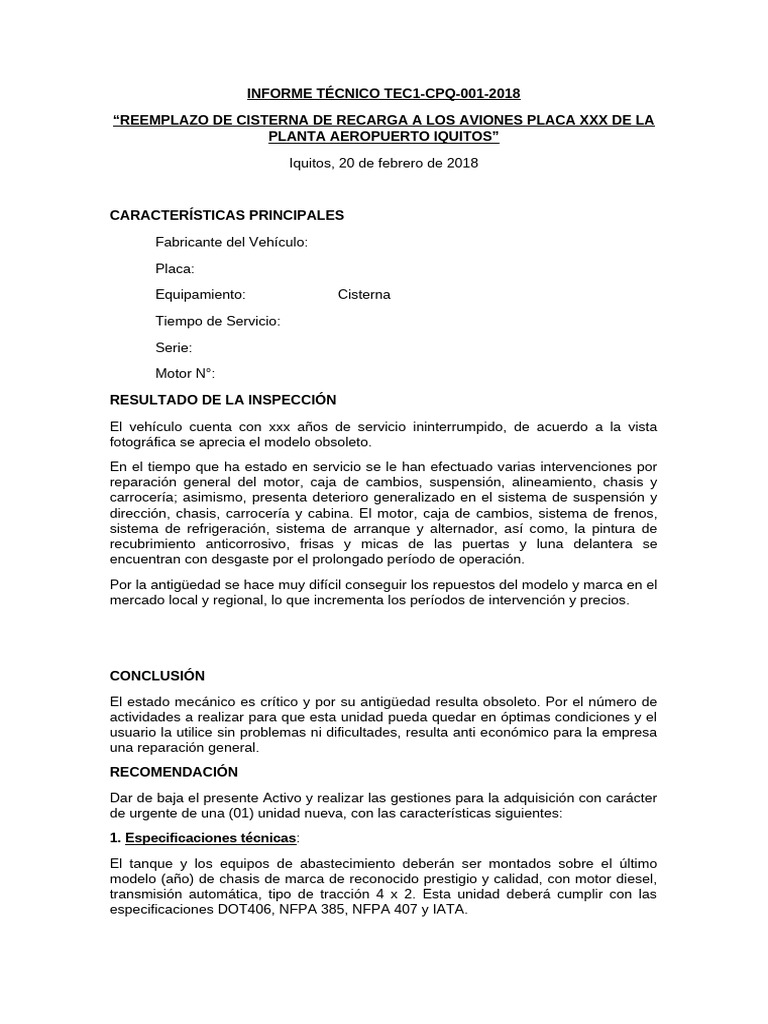 INFORME TÉCNICO TEC1 Recuperado | PDF | Camión | Tanques
