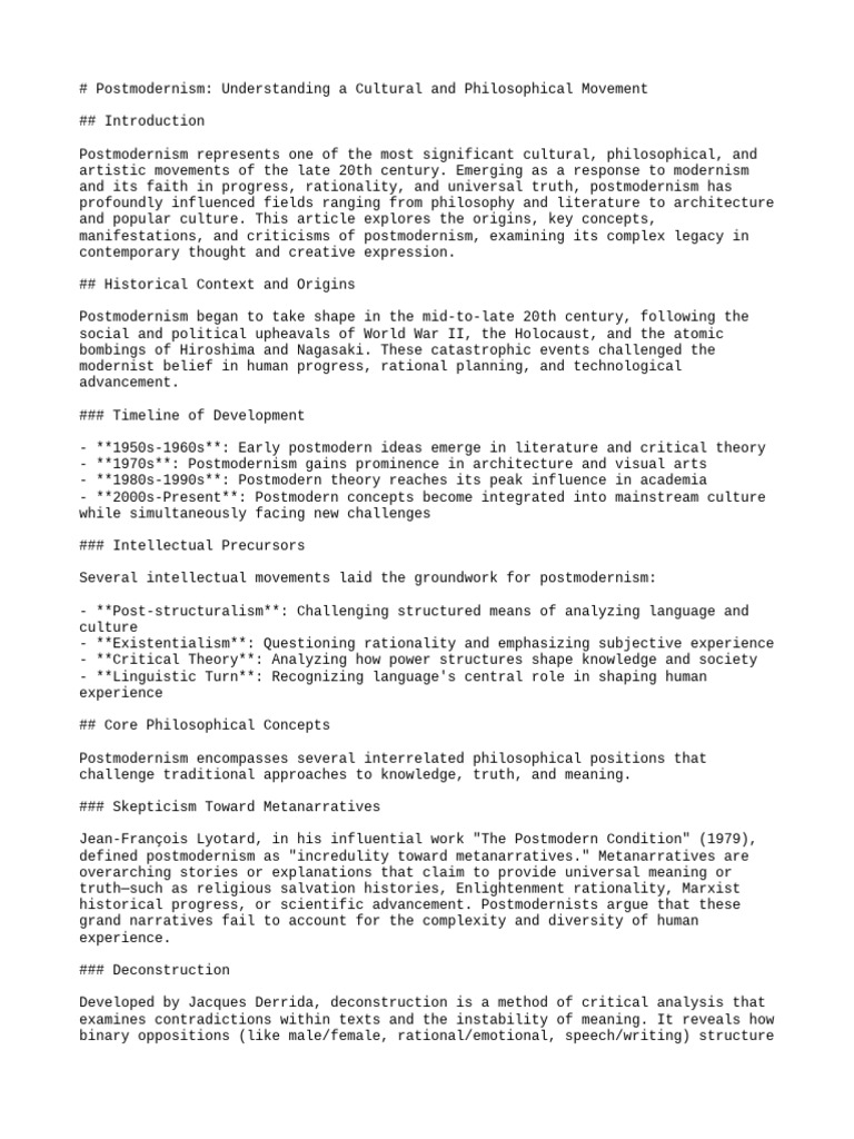 Postmodernism Understanding a Cultural and Philosophical Movement | PDF | Postmodernism ...