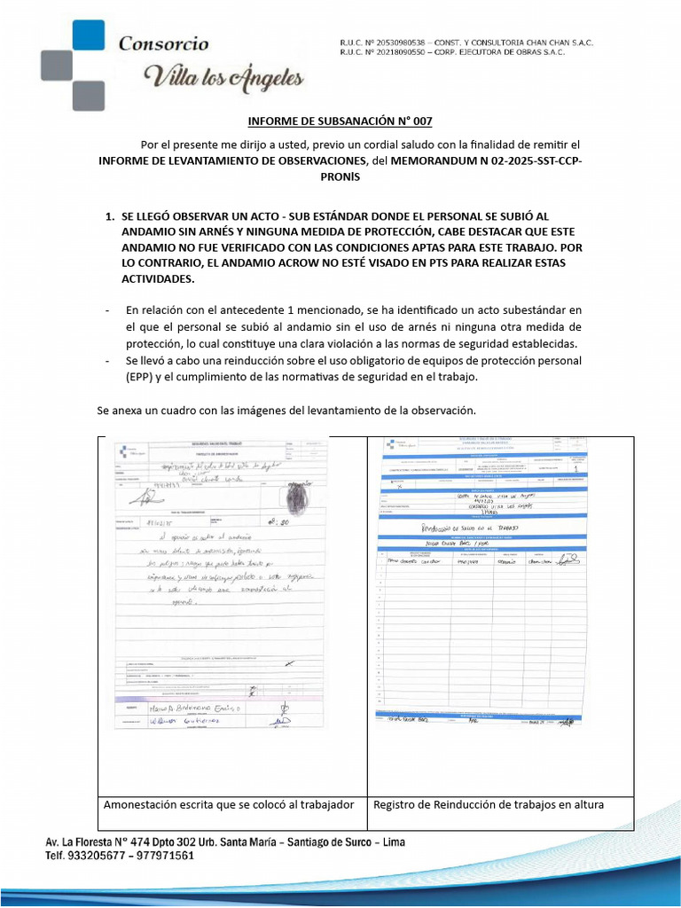 Informe de Subsanación #007 | PDF