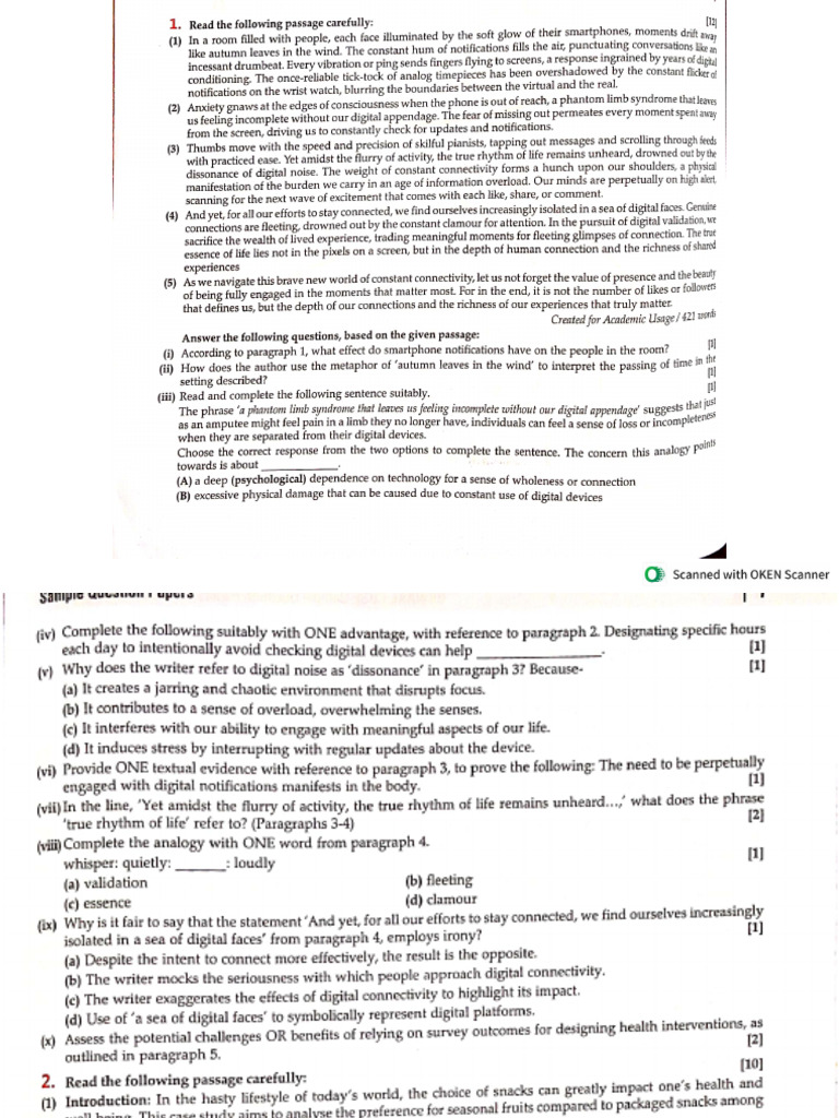 Class 10 English (Reading Passage Questions) | PDF
