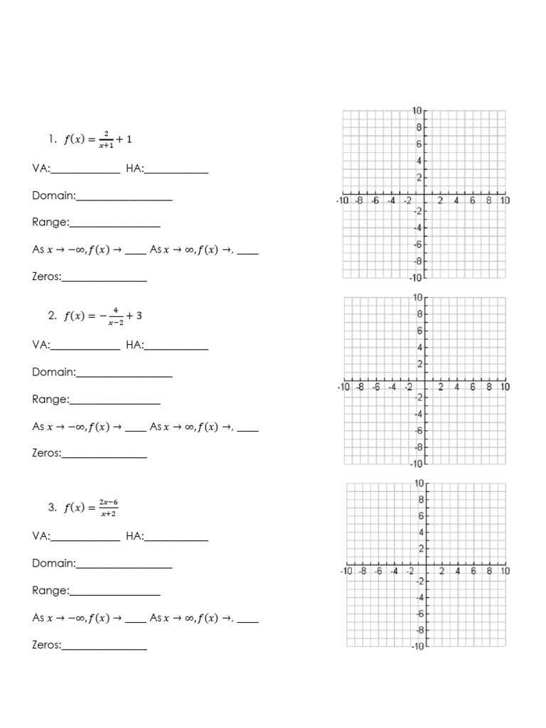 1b+ +7.1+WS+Graphing+Rational+Functions | PDF | Asymptote | Mathematical Relations