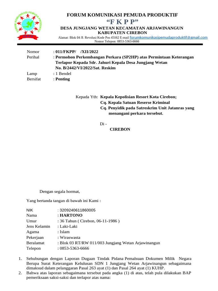 Surat Permohonan SP2HP | PDF