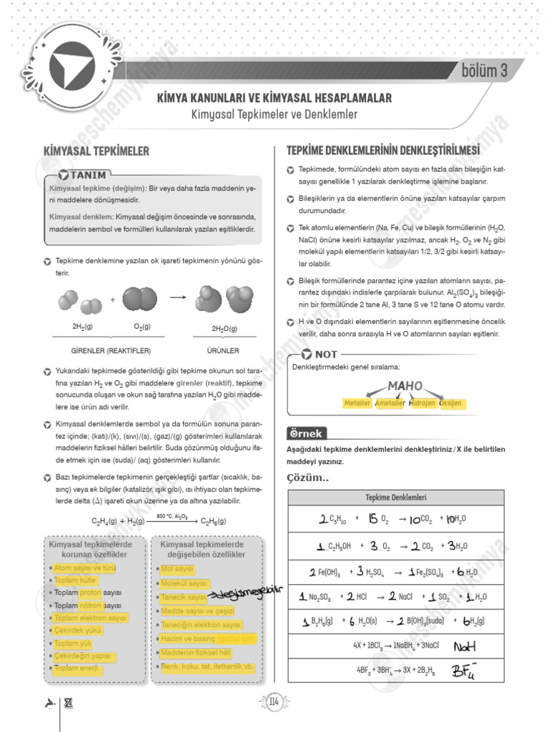 Kimyasal Tepkimeler Tyt 241212 104851 | PDF